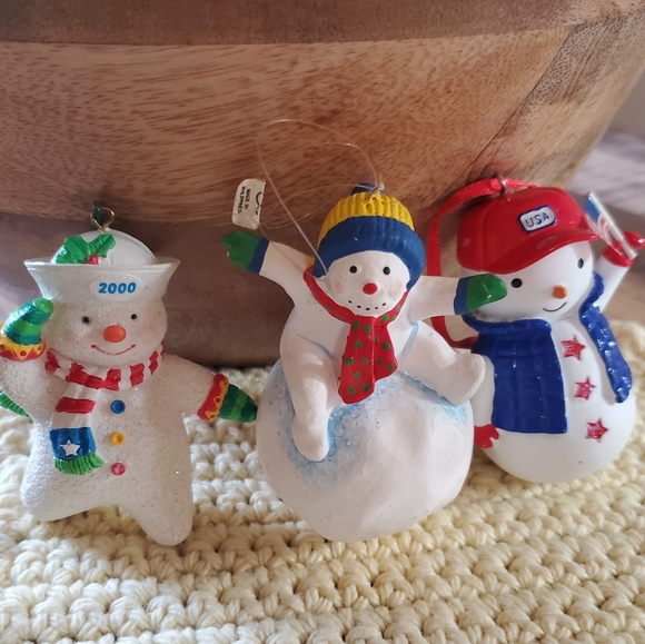 Vintage | Holiday | 3 Vintage Snowmen Holiday Christmas Tree Ornaments ...